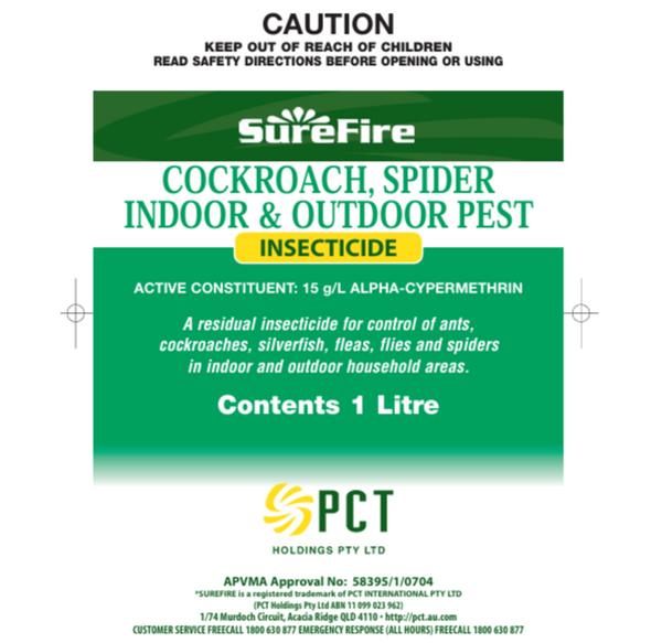 Surefire Cockroach, Spider Indoor & Outdoor Pest Insecticide - Enfield ...