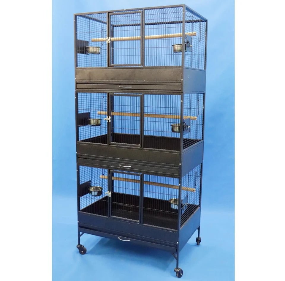 Triple Compartment Bird Cage with Stand Black Vein 0397 - Enfield Produce